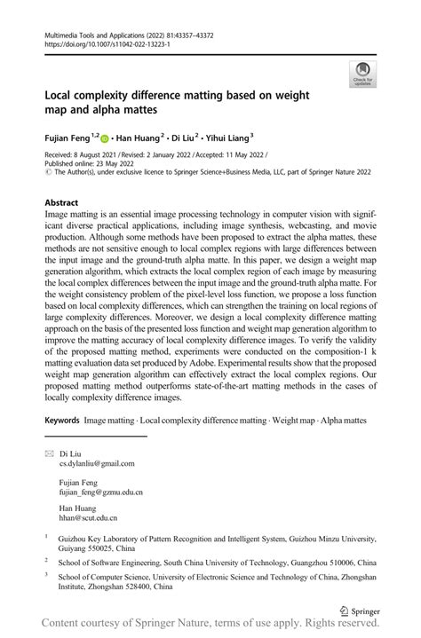 Local Complexity Difference Matting Based On Weight Map And Alpha Mattes Request Pdf