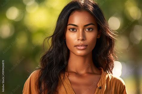 Young Adult Woman Attractive Beautiful Woman With Tanned Dark Skin
