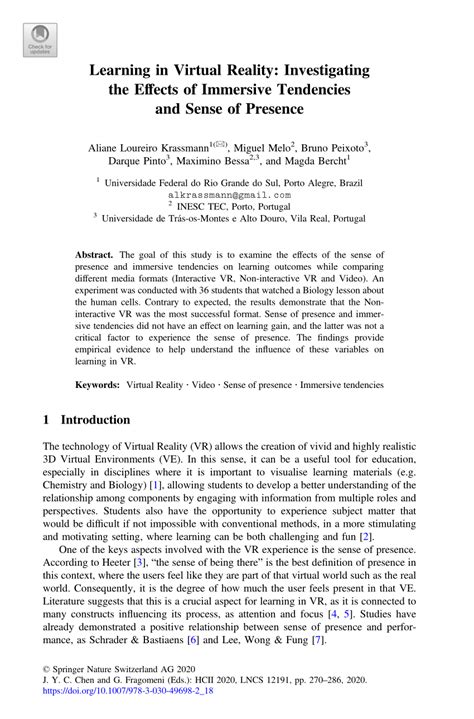 Pdf Learning In Virtual Reality Investigating The Effects Of Immersive Tendencies And Sense