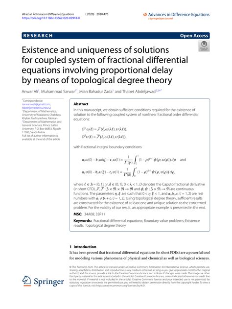 Pdf Existence And Uniqueness Of Solutions For Coupled System Of Fractional Differential