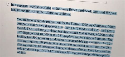 Solved In A Separate Worksheet Tab In The Same Excel