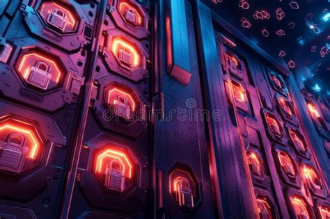 A High Tech Cybersecurity Vault With Massive Glowing Hexagonal Locks Sealing Ultra Classified