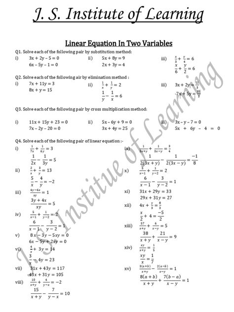 Linera Equation In Two Variable Pdf