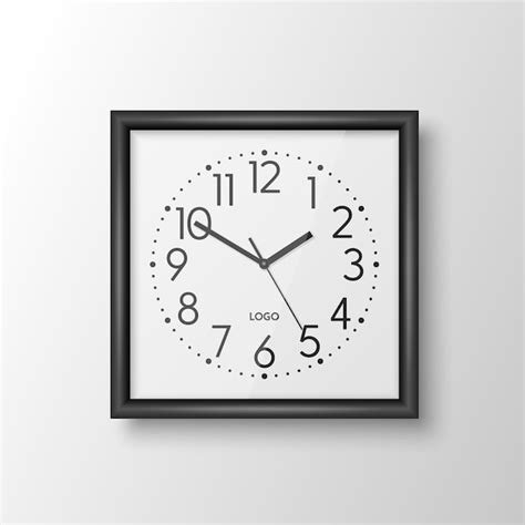 터 3d 현실적인 검은 사각형 벽 오피스 시계 디자인 템플릿 프리미엄 벡터
