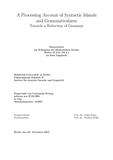 Pdf A Processing Account Of Syntactic Islands And Grammaticalness
