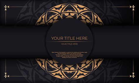 고급 오렌지 빈티지 장식과 텍스트와 로고를위한 장소와 검은 배경 그리스 장식이 있는 인쇄식 엽서 디자인 0명에 대한 스톡 벡터