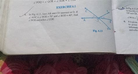 Exerclse 6 1 1 In Fig 6 13 Lines Ab And Cd Intersect At O If ∠aoc ∠bo