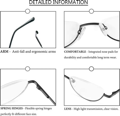 Reavee 3 Pack Retro Designer Half Moon Reading Glasses With Spring