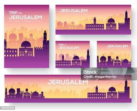 예루살렘 프리 국가 장식 여행 투어 개념의 집합입니다 문화 전통 잡지 책 포스터 추상 요소 벡터 장식 민족 인사말 카드 또는 초대 배경 건물 외관에 대한 스톡 벡터 아트 및