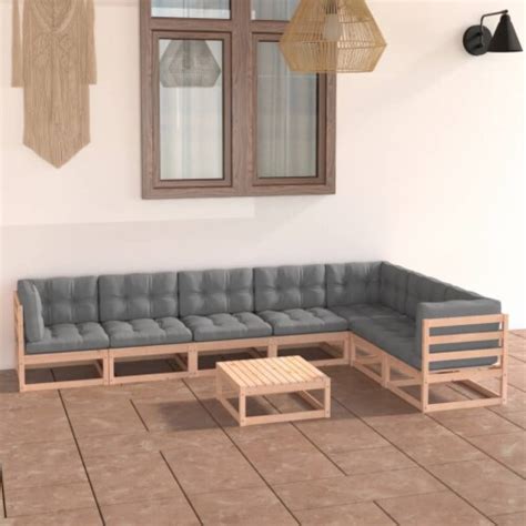 Vidaxl 8 Piece Patio Lounge Set With Cushions Solid Wood Pine 8 Pcs