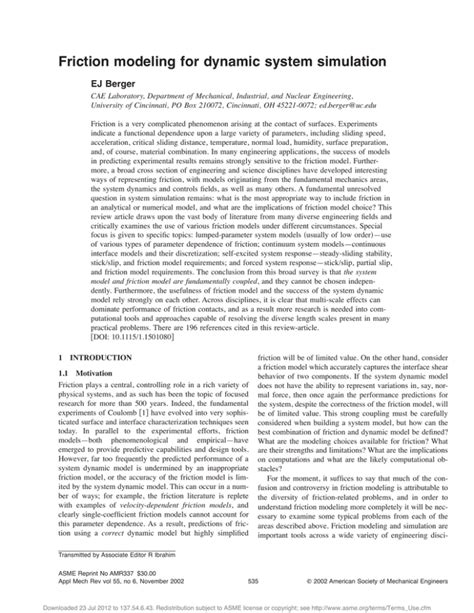 Friction Modeling For Dynamic System Simulation