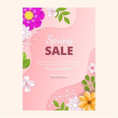 봄 종이 스타일 꽃 세로 포스터 템플릿 무료 벡터