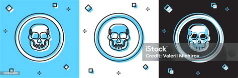 파란색과 흰색 검은 색 배경에 고립 된 멕시코 두개골 동전 아이콘을 설정합니다 벡터 0명에 대한 스톡 벡터 아트 및 기타 이미지