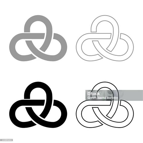 고르디안 매듭 신성한 기하학 기호 세트 아이콘 회색 검은 색 벡터 일러스트 레이 션 이미지 솔리드 채우기 개요 윤곽선 선 얇고 평평한 스타일 3차원 형태에 대한 스톡 벡터