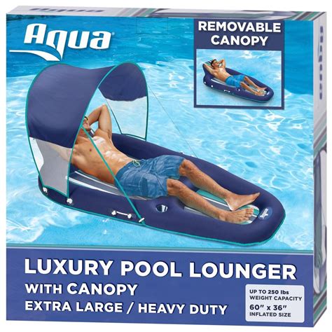 Aqua Leisure Luxurious Inflatable Pool Lounger Float W Sunshade Canopy Blue 1 Piece Pool Aqua