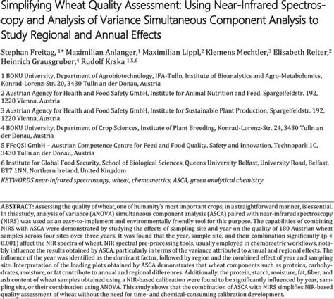 Simplifying Wheat Quality Assessment Using Near Infrared Spectroscopy And Analysis Of Variance