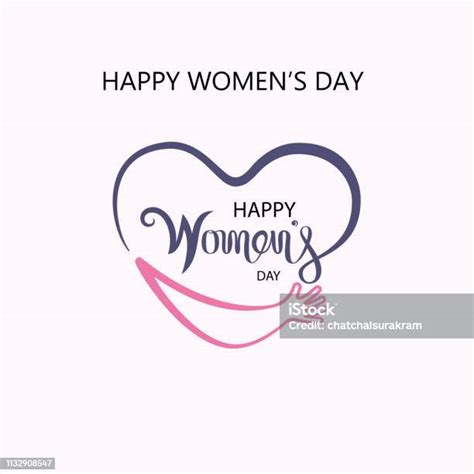 하트 로고와 핑크 해피 국제 여성의 날 인쇄 디자인 요소입니다 여성의 날 기호입니다 국제 여성의 날 개념에 대 한 최소한의 디자인 벡터 일러스트 0명에 대한 스톡 벡터 아트