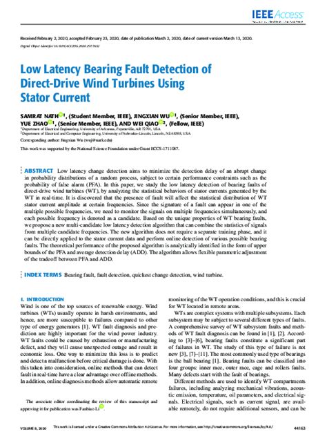 Pdf Low Latency Bearing Fault Detection Of Direct Drive Wind Turbines