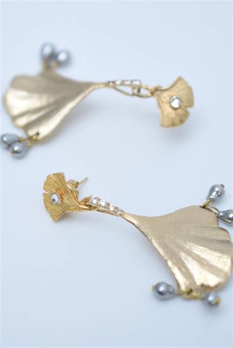 Ginkgo Leaf Earring Vintage Jewelry 1970s Vintage Parts Pearl