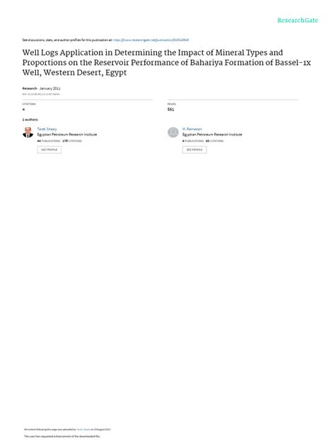 Well Logs Application In Determining The Impact Of Mineral Types And Proportions On The