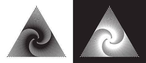 소용돌이 치는 선이있는 삼각형 흰색 배경 위에 검은색 삼각형과 검은색 배경 위에 흰색 삼각형 로고 아이콘 문신으로 사용할 수 있습니다 개념 기호에 대한 스톡 벡터 아트 및