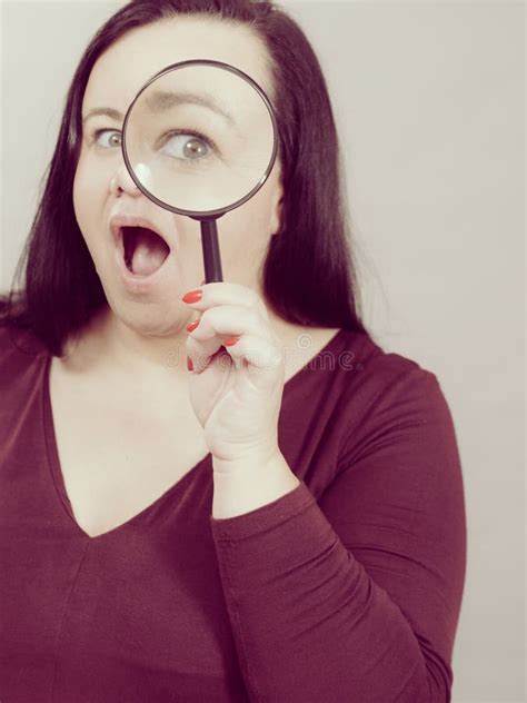 Adult Woman With Magnifying Glss Stock Image Image Of Shocked Glss 343045865