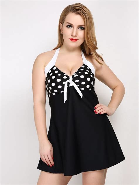 Plus Size Polka Dot Halter Two Piece Swimsuit Plus Size Outfits Plus