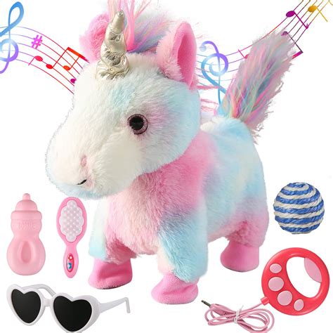 Marsjoy Colorful Walking Unicorn Toy Set Singing Dancing Electronic