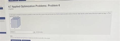 Solved 4 7 Applied Optimization Problems Problem 6 10 Chegg Com