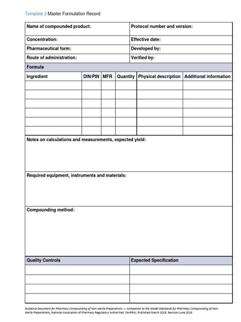 Resource Template 2 Master Formulation Record Pdf