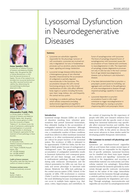 Pdf Lysosomal Dysfunction In Neurodegenerative Diseases