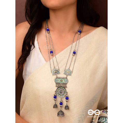 Oxi Radiance Oxidized Necklace With Blue And Green Enamel Work