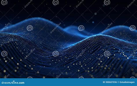 Abstract Blue Wave Pattern On Futuristic Glowing Backdrop Generated By Ai Stock Illustration