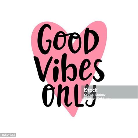 좋은 분위기는 손으로 쓴 글자만 분홍색 하트가 있는 손으로 그린 문구 인사말 카드 포스터 인쇄여름 휴가 장식 여름 해변 파티 벡터 일러스트레이션 격언에 대한 스톡 벡터 아트