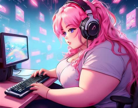 Woman Playing Video Games And Coding Software In Anime Style