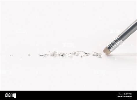 Pencil Eraser Working On White Paper Background Mistake Erasing Or Correction Concept Copy