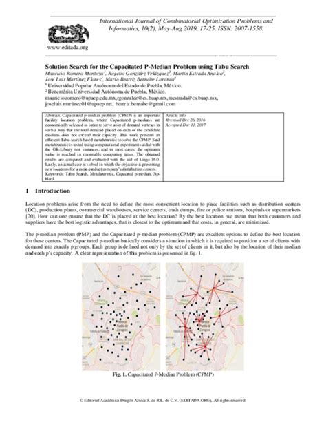 Pdf Solution Search For The Capacitated P Median Problem Using Tabu