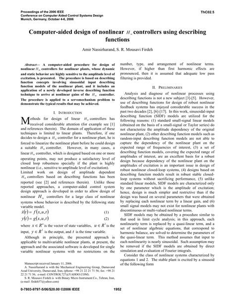 Pdf Computer Aided Design Of Nonlinear H∞ Controllers Using Describing Functions