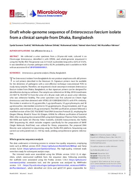 Pdf Draft Whole Genome Sequence Of Enterococcus Faecium Isolate From A Clinical Sample From