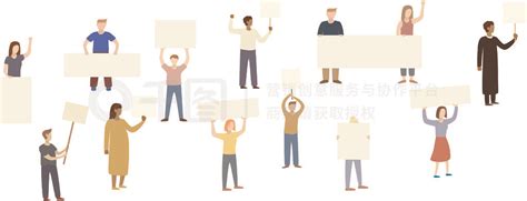 罢工免抠元素站在一起的男性和女性抗议者或活动家手举横幅。社会活动家。大声宣布。示威、抗议、罢工、政治。男性和女性抗议者或活动家站在一起模板