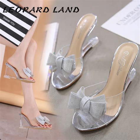 레오파드 랜드 여성 힐 샌들 여름 섹시한 크리스탈 투명 하이힐 워터 드릴 힐 슬리퍼 여성용 Lfd 2021하이힐 Aliexpress