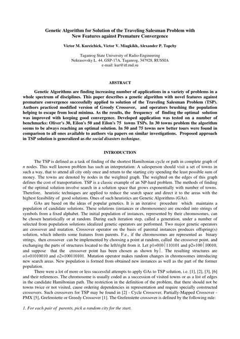 Pdf Genetic Algorithm For Solution Of The Traveling Salesman Problem With New Features Against