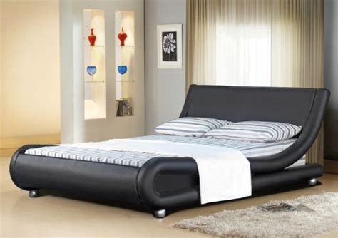 4ft6 Italian Designer Faux Leather Double Mallorca Bed Frame In Black