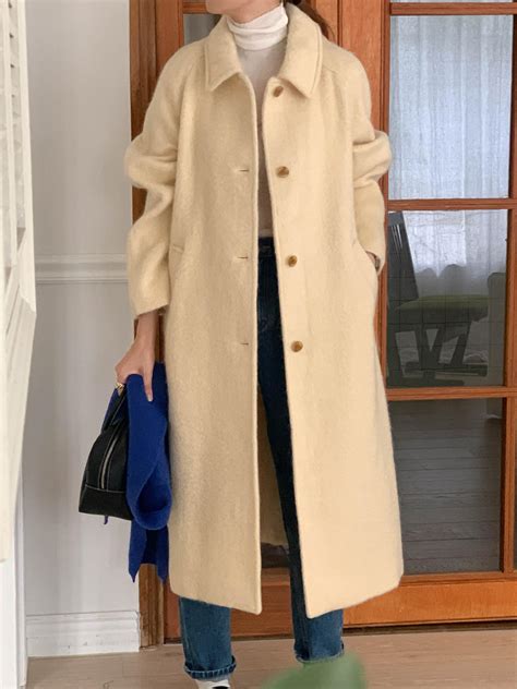 아이메르 아이메르 모헤어 클레어 싱글 롱코트 따뜻한 울 루즈핏 옐로우 롱 맥시 싱클 핸드메이드코트