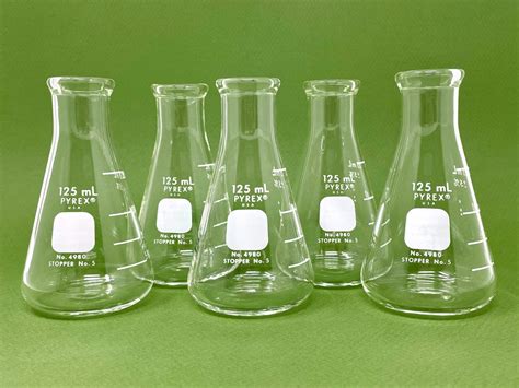 Set Of Five Ml Pyrex Conical Flask Vintage Scientific Laboratory
