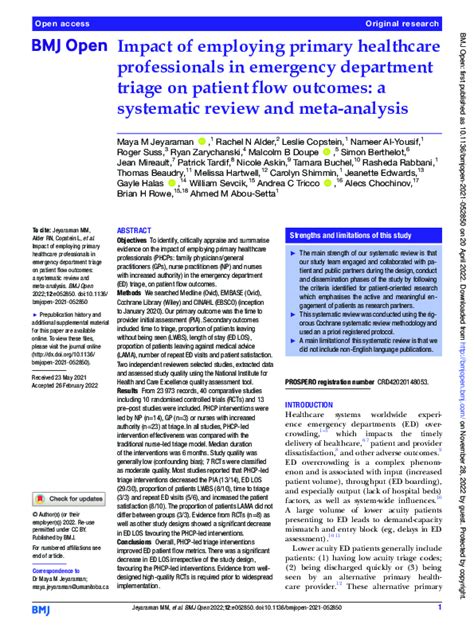 Pdf Impact Of Employing Primary Healthcare Professionals In Emergency Department Triage On