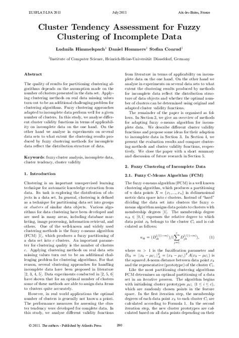 Pdf Cluster Tendency Assessment For Fuzzy Clustering Of Incomplete Data