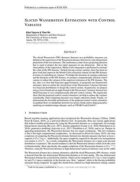 Pdf Sliced Wasserstein Estimation With Control Variates