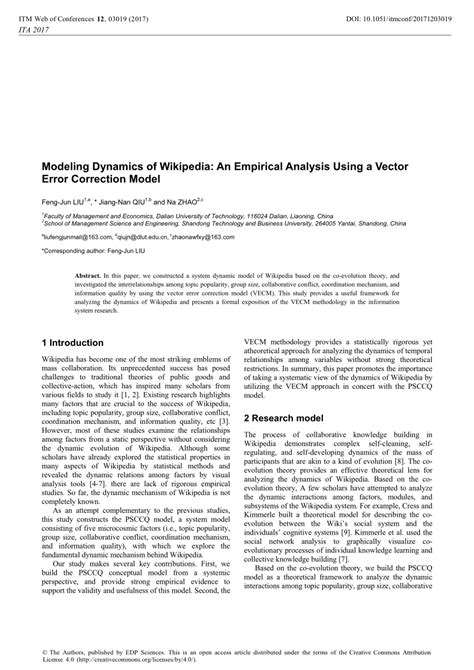 Pdf Modeling Dynamics Of Wikipedia An Empirical Analysis Using A Vector Error Correction Model