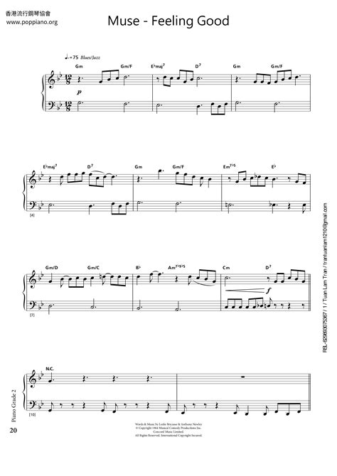 Muse Feeling Good 琴譜pdf 香港流行鋼琴協會琴譜下載 ★